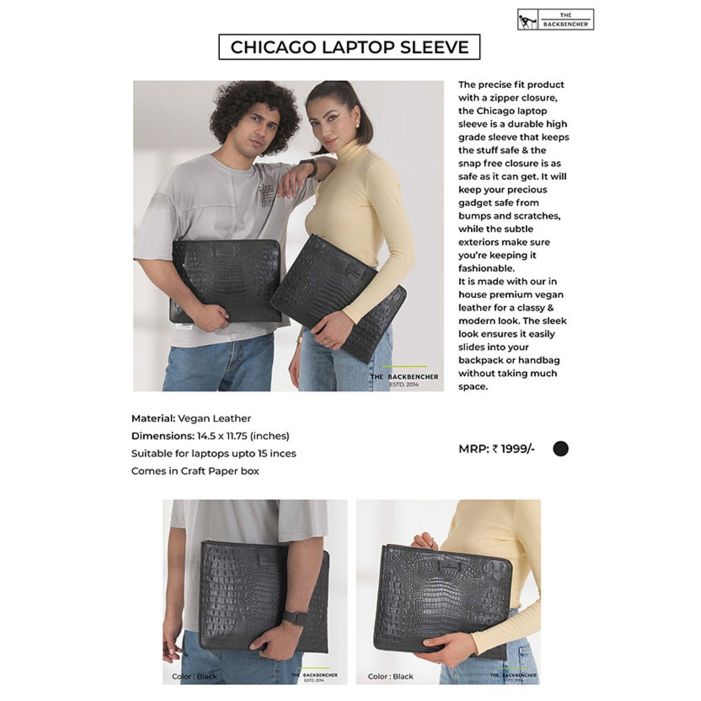CHICAGO LAPTOP SLEEVE - VEGAN LEATHER — Mudramart Corporate Giftings