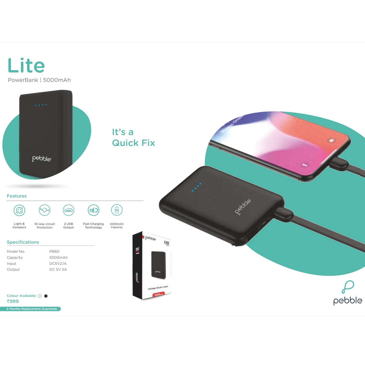 Pebble Lite PowerBank - 5000 mAh