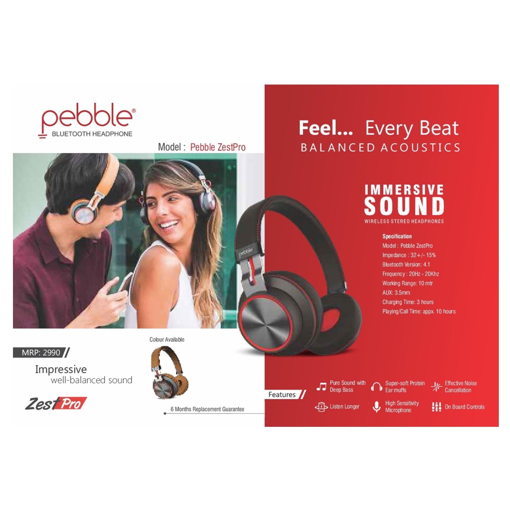 Pebble Zest Pro On-Ear Bluetooth Headphones with mic