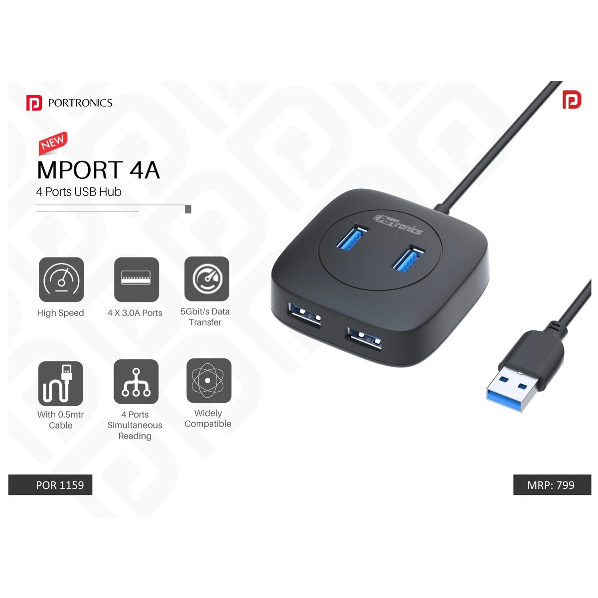 Portronics 4-Port USB HUB - POR 1159 — Mudramart Corporate Giftings