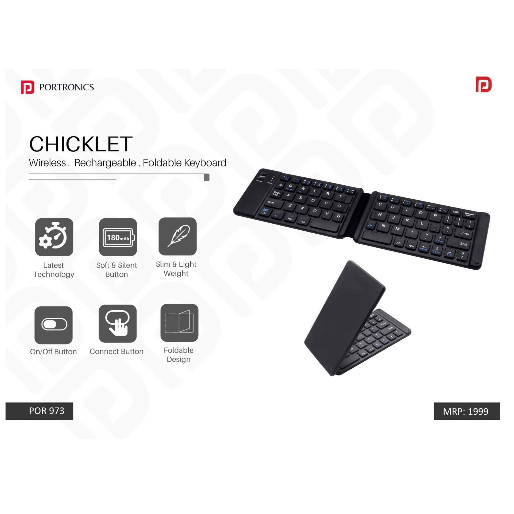 Portronics Wireless Rechargeable Foldable Keyboard - POR 973 ...