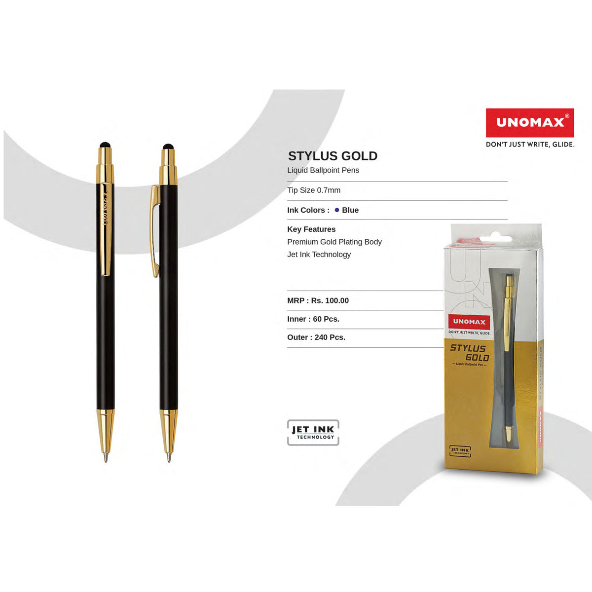 Unomax Stylus Gold Liquid Ball Pens